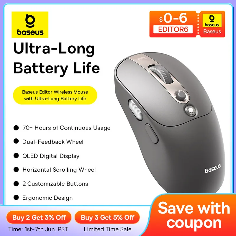 New-Sale-Baseus-Editor-Wireless-Bluetooth-Mouse-Dual-Mode-Rechargeable ...
