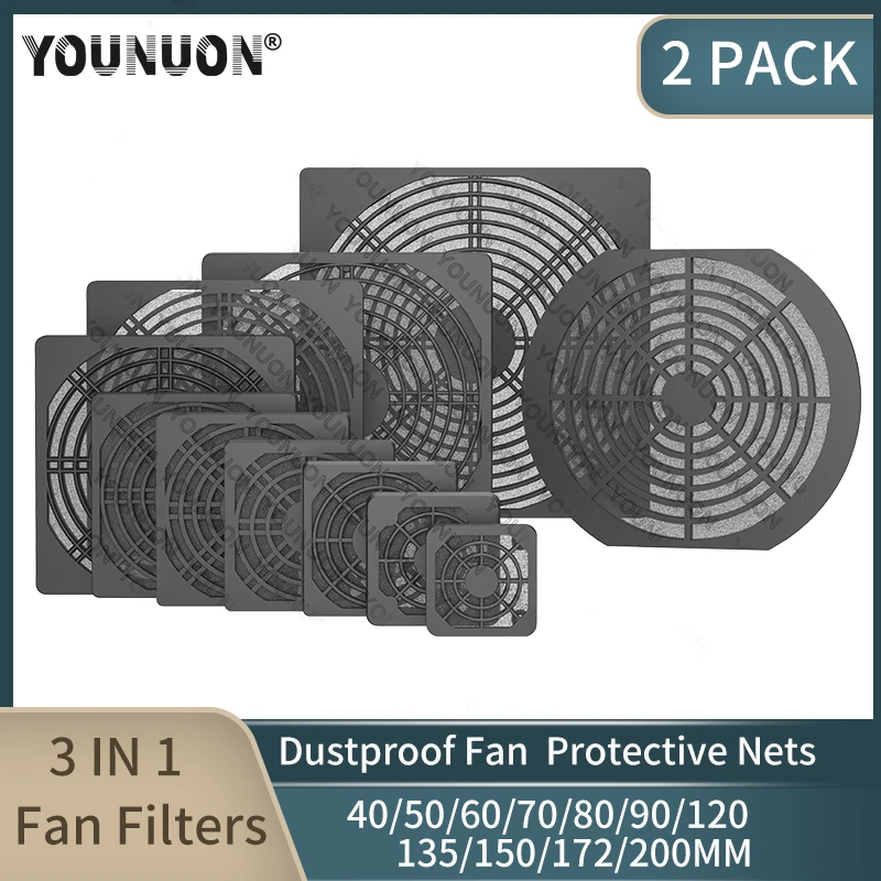 2PCS 3 IN 1 DustProof Fan Filter 40/50/60/70/80/90/120/140/135/150/172 ...