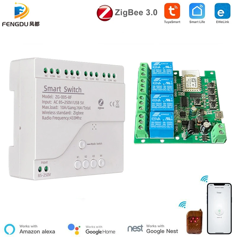 4CH-Zigbee-Tuya-Smart-Home-Relay-Module-85-250V-Relay-APP-Remote ...
