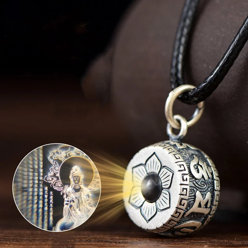 Tibetan-Buddhism-Six-Words-Mantra-Necklace-Men-Projection-Circular ...