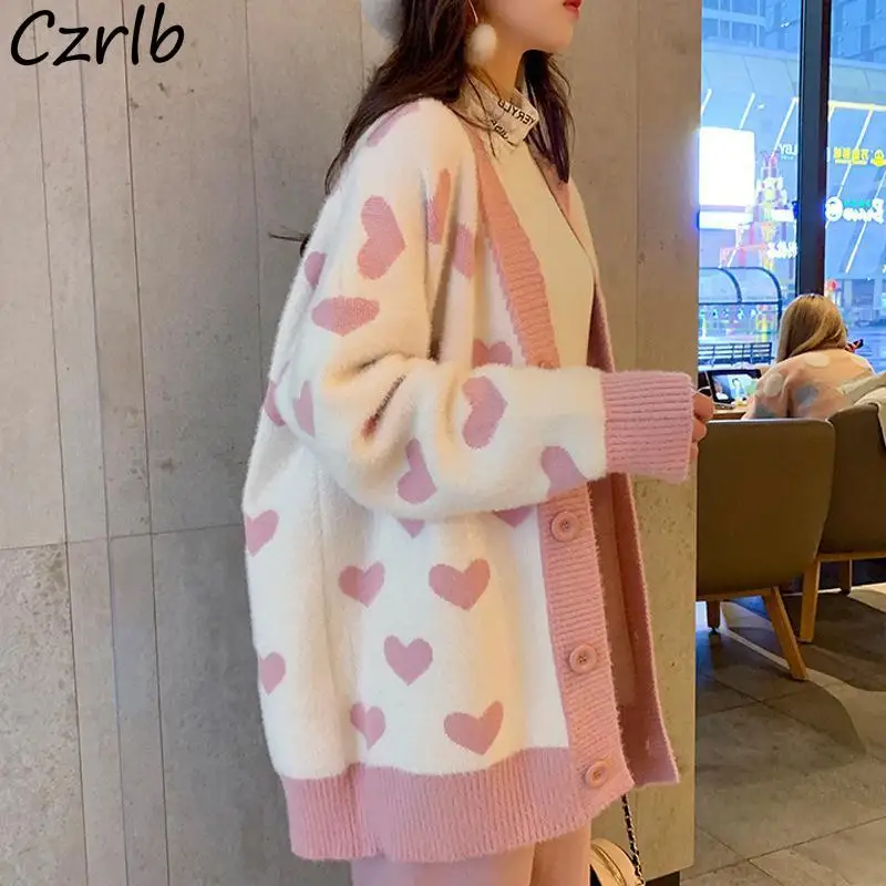 여성용 프레피 스타일 카디건 스위트 카와이 캐주얼 패치워크 루즈한 소녀 스타일 부드러운 스트리트웨어 세련된 올매치
