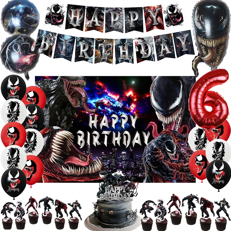 Hero-Venom-Theme-Birthday-Party-Decoration-Banner-Balloon-Backdrop-Cake ...