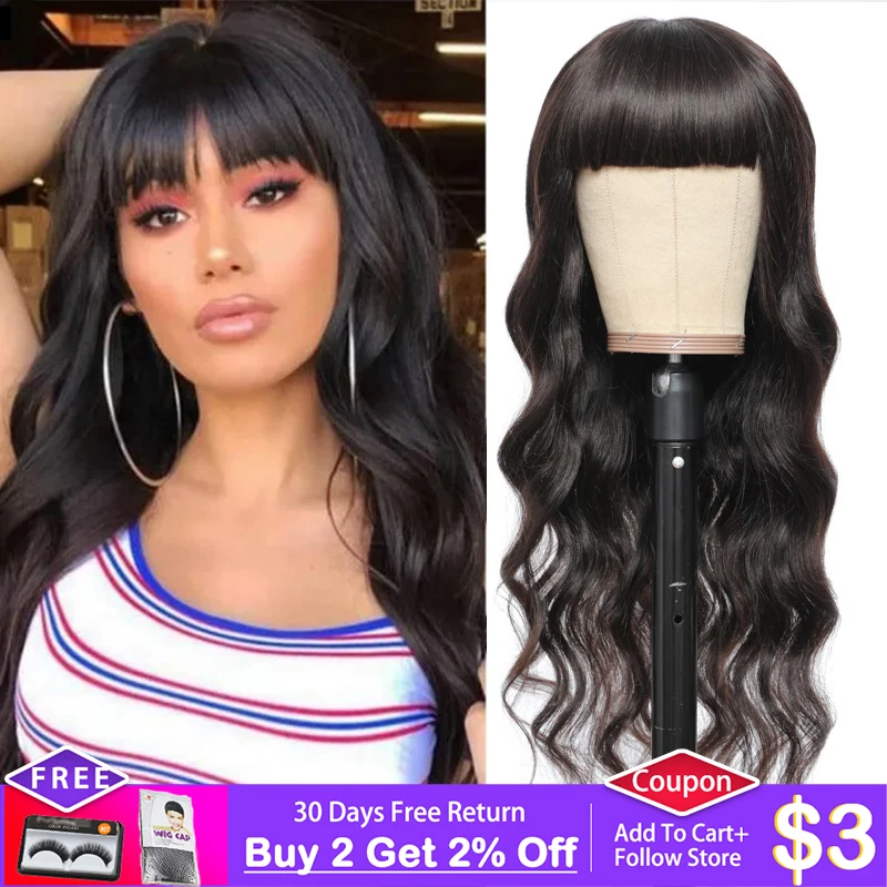 Ijoy Body Wave Human Hair Wigs With Bangs For Black Women Natural Color ...