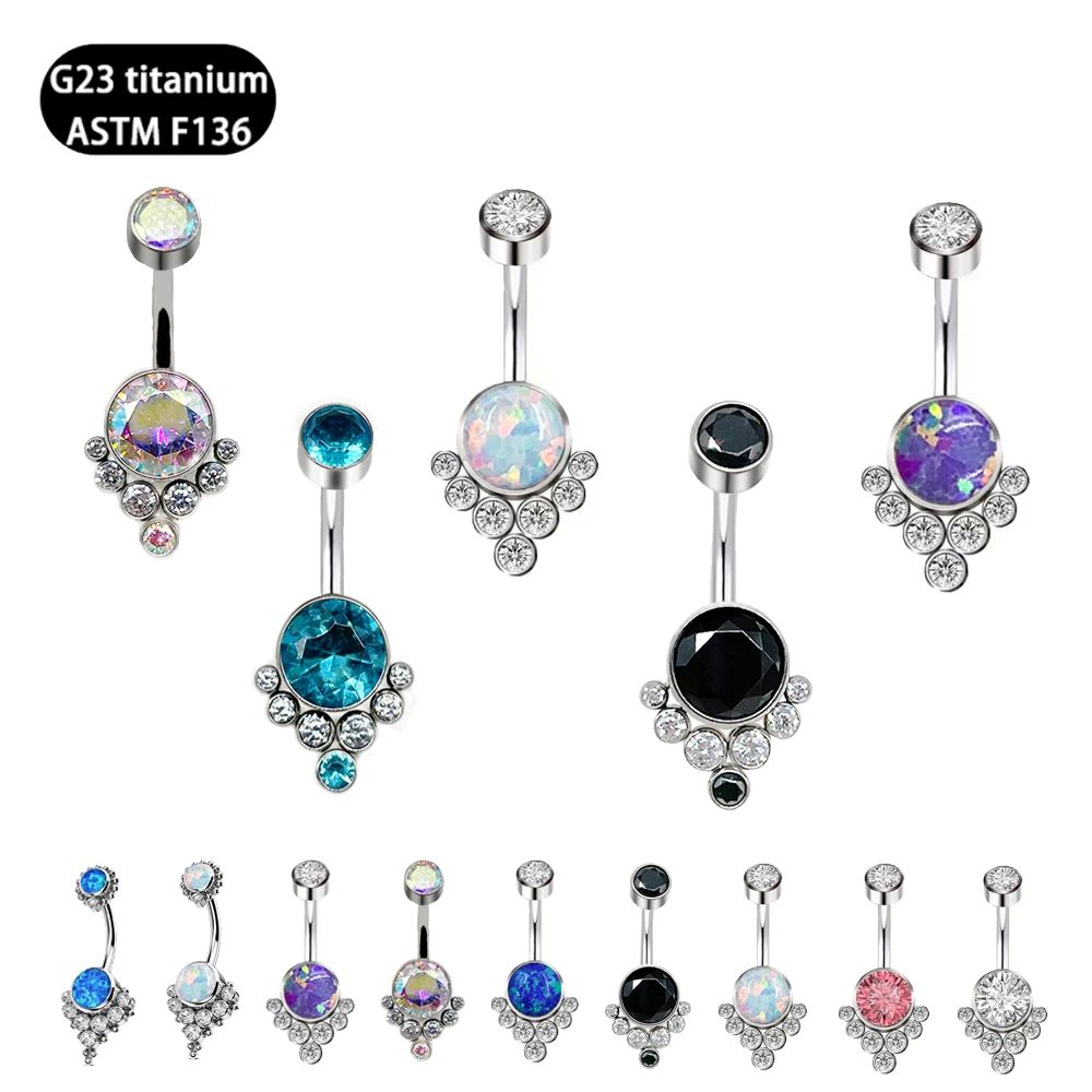G23-ASTM-F136-Titanium-Opal-Belly-Button-Ring-CZ-Navel-Piercing-Ring ...