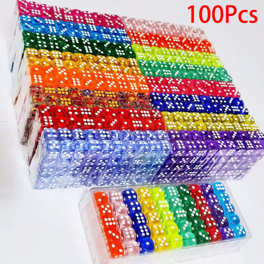 100pcs/set 6 Sided Dice 14mm D6 16 Transparent Optional Color Acrylic ...