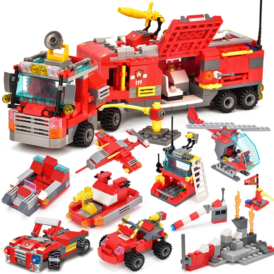 678pcs-8in1-City-Fire-Truck-Model-Building-Blocks-Firefighting-Set ...