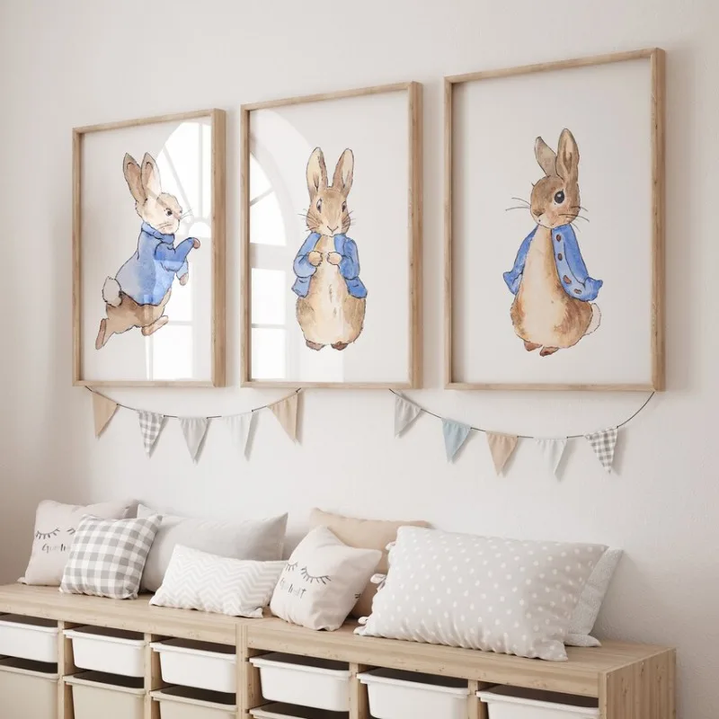 Cartoon-Animal-Cute-Rabbit-Poster-Bunny-Nursery-Print-Wall-Art-Pictures ...