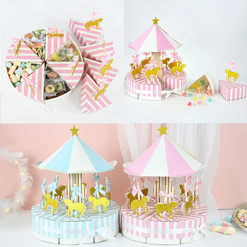 Carousel Paper Gift Box Pink Blue Candy Boxes Wedding Favors Gifts ...