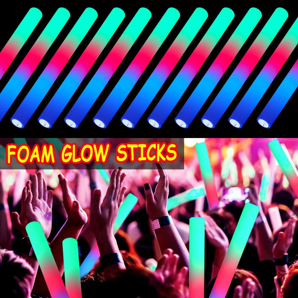 12-15-30-60Pcs-LED-Glow-Sticks-Bulk-Colorful-RGB-Glow-Foam-Stick-Cheer ...