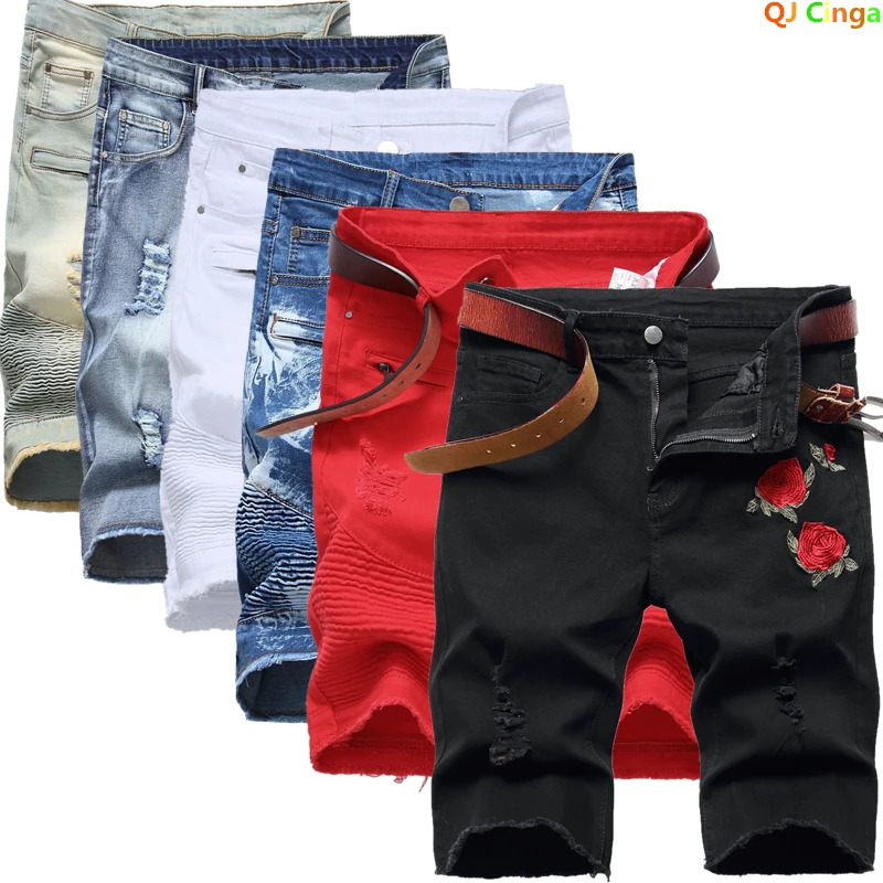 Summer-Red-Rose-Embroidered-Jeans-Shorts-Men-s-Fashion-Casual-Shorts ...