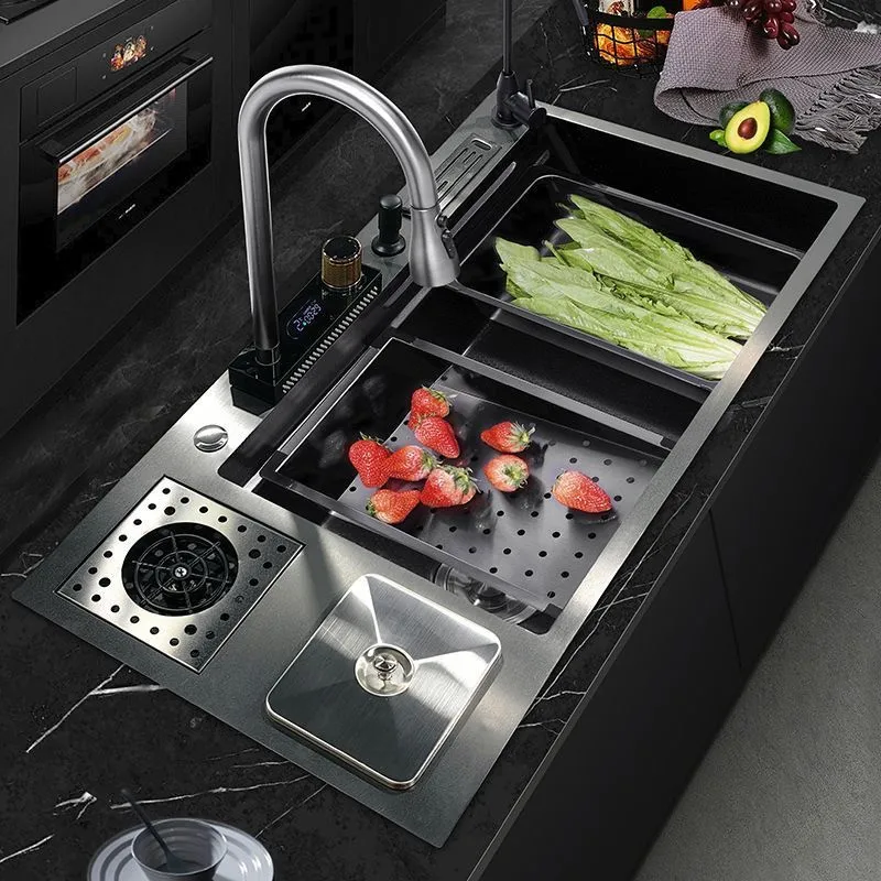 Waterfall-Kitchen-Sink-Honeycomb-Embossed-Multifunctional-Large-Single ...