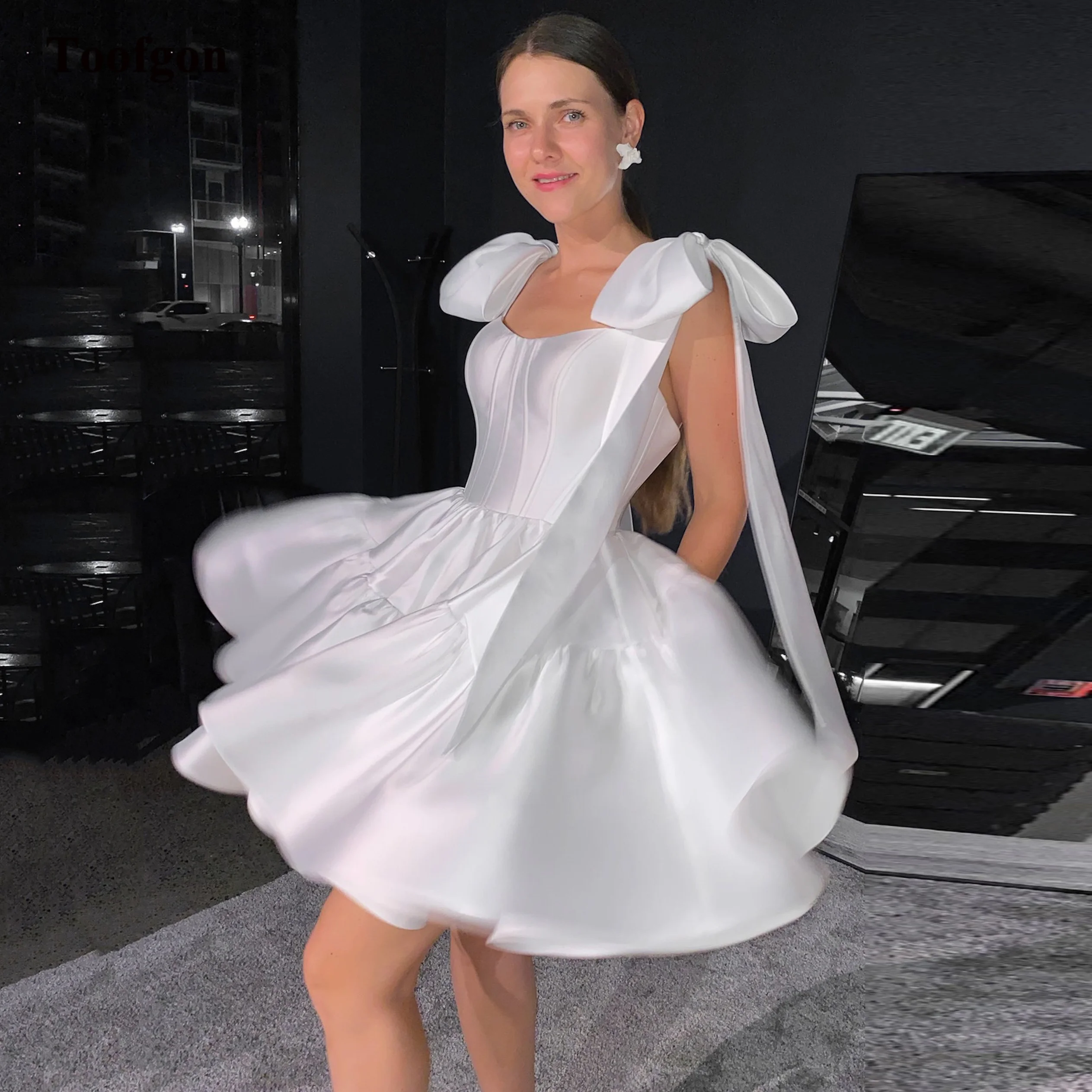 Toofgon-White-Short-Wedding-Dresses-Bride-Bow-Straps-Corset-Princess ...