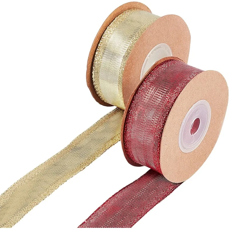 2-Rolls-x-10Yds-Metallic-Ribbon-Wired-Gold-Stripe-Ribbon-Sparkle ...