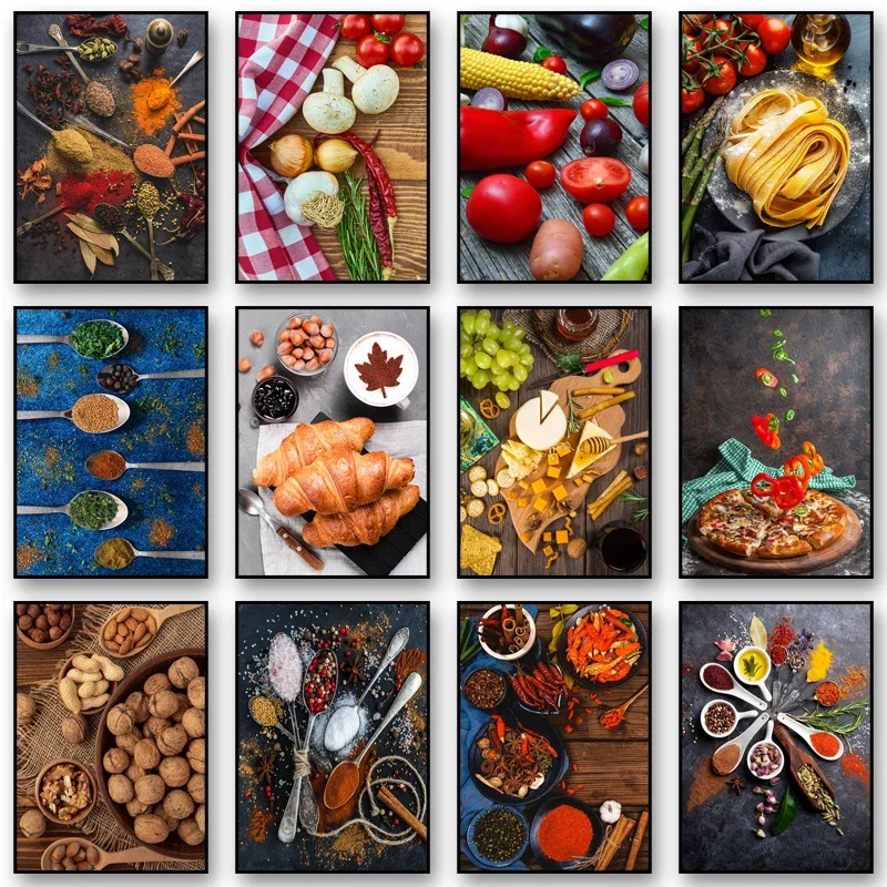 Kitchen-Decor-Canvas-Paintings-Food-Spices-and-Vegatables-Posters-and ...