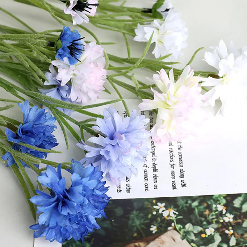 3 Forks Bouquet Artificial Flower Silk Cornflower Fake Flowers ...
