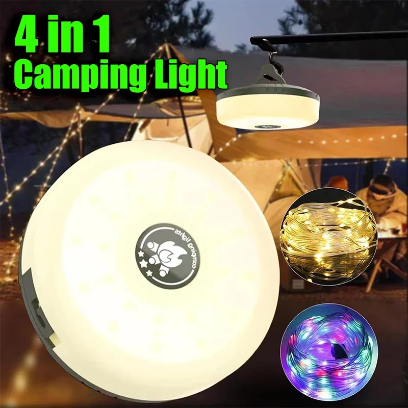 Camping-String-Lights-Rechargeable-LED-Flashlight-Hook-lamp-4-in-1 ...