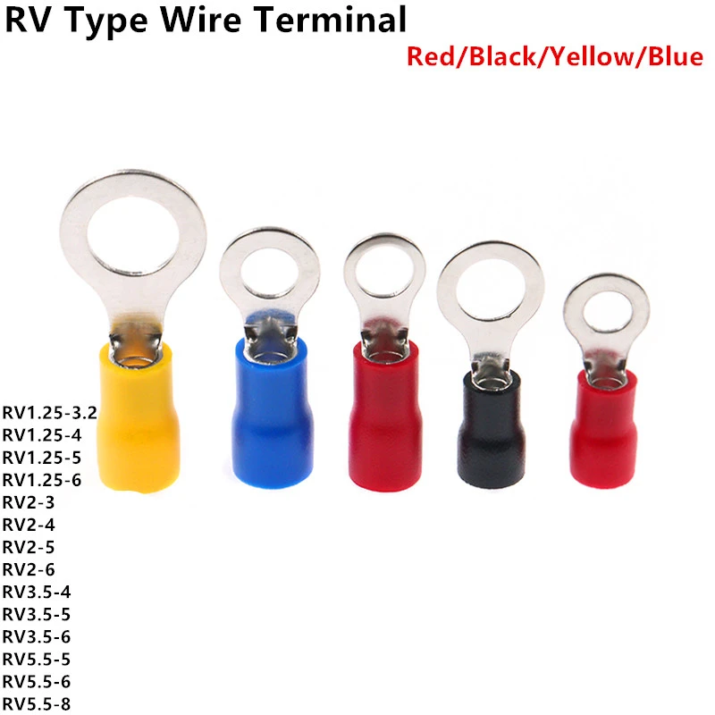 50Pcs RV1.25-5 RV2-4 RV2-5 RV3.5-4 RV5.5-5 Wire Terminal Crimp Splice ...