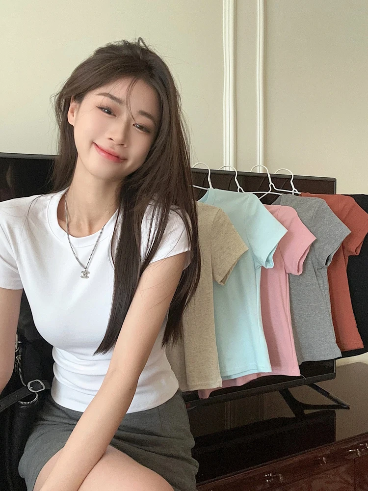 White ort Sve Base irt Inner Wear T-irt Women's Spring Summer New Slim ...