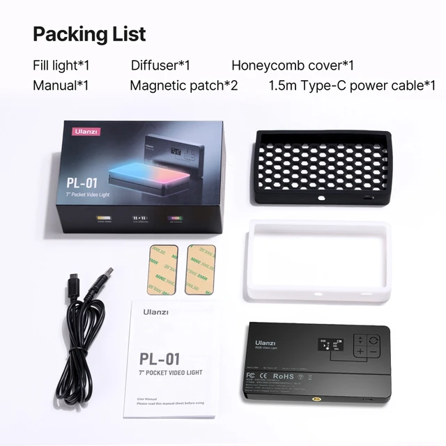 Ulanzi LT002 RGB LED Video Panel Light 7 inch Pocket Fill Light ...