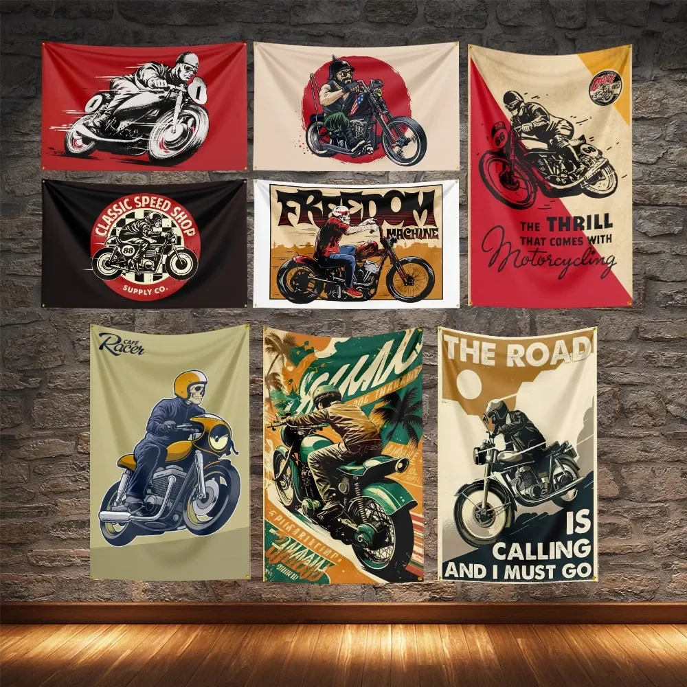 Bandera-de-motocicleta-CAFE-RACER-impresi-n-Digital-de-poli-ster ...