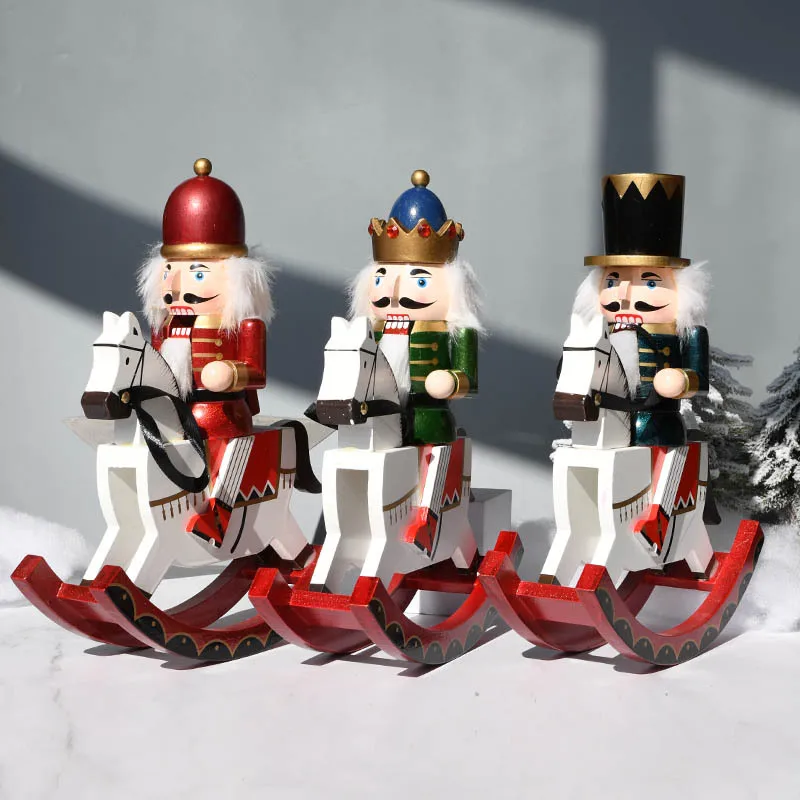 30cm Nutcracker Swinging Horse King Soldier Knight Doll, Wooden Painted ...