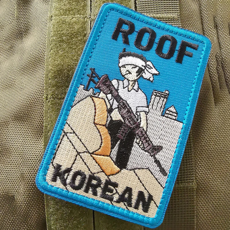 Roof-Korean-Hook-and-Loop-Embroidery-Patches-Badges-Emblem-Military ...