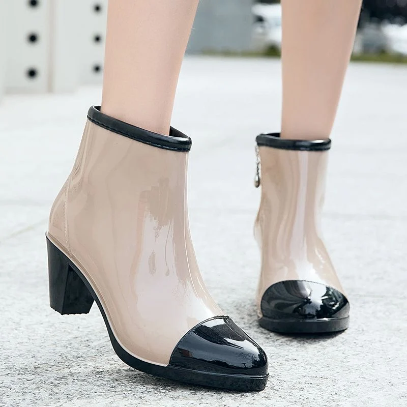 Rain-Boots-Luxury-Designer-Women-Chunky-Heels-Rubber-Shoes-Waterproof ...