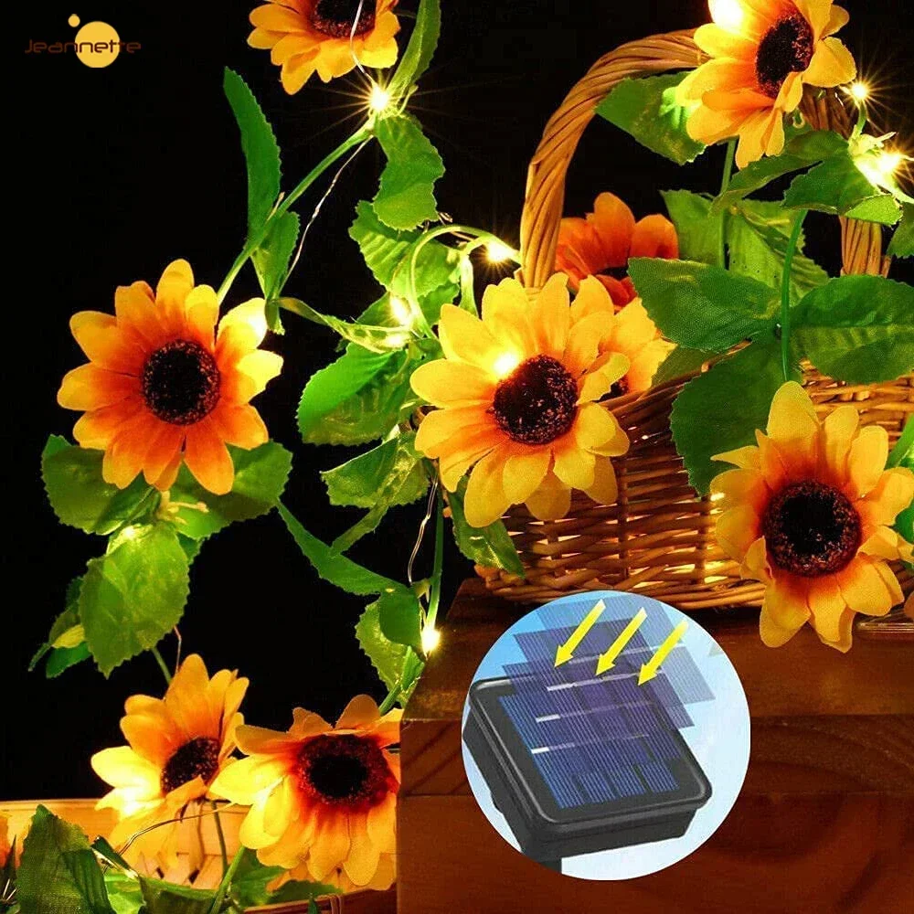 Solar-Sunflower-Led-String-Light-Solar-String-Light-Artificial-Leaf ...