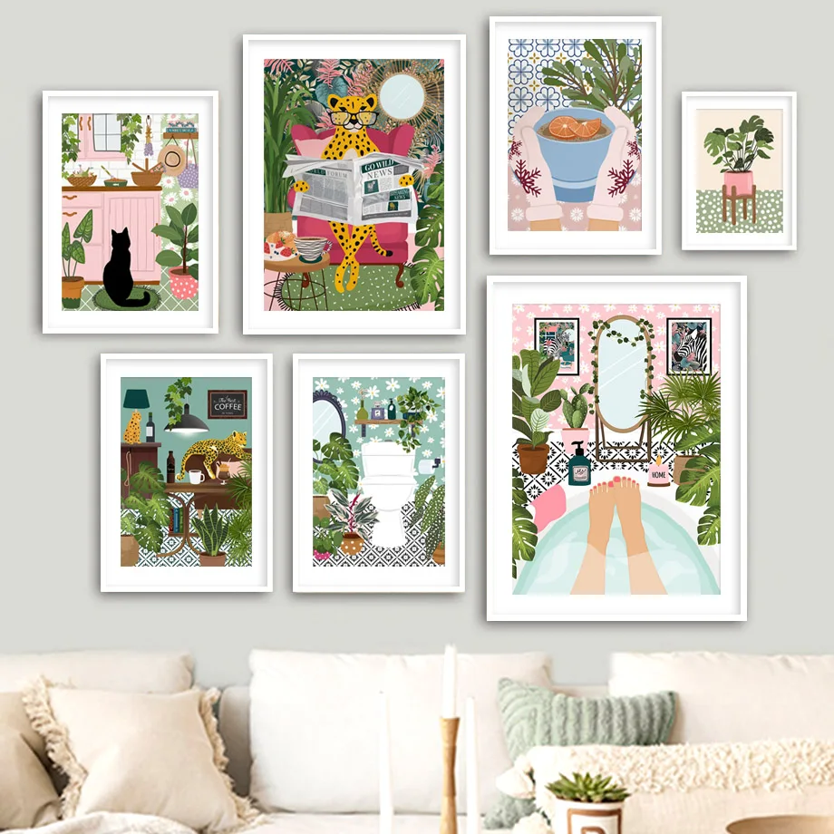 Tiger-Leopard-Black-Cat-Tropical-Plants-Wall-Art-Canvas-Painting-Nordic-Posters-And-Prints-Wall ...