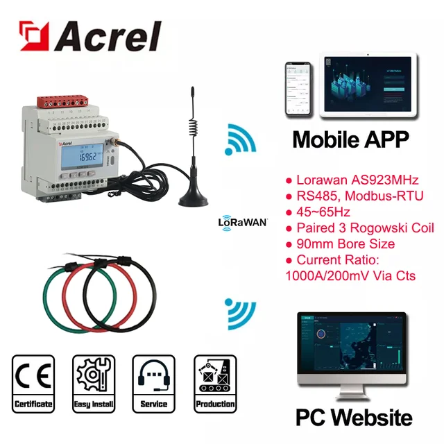 IOT 1 szt. 4G/WIFI/Lorawan komunikacji bezprzewodowej licznik energii trójfazowej i 3 szt. 1000A ...