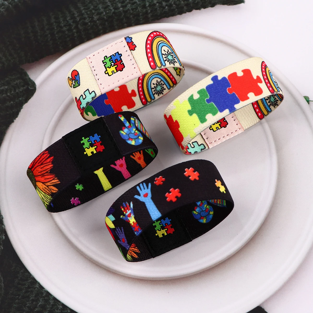 Autism Awareness Puzzle Bracelet For Women Men Rainbow Elastic Sports ...
