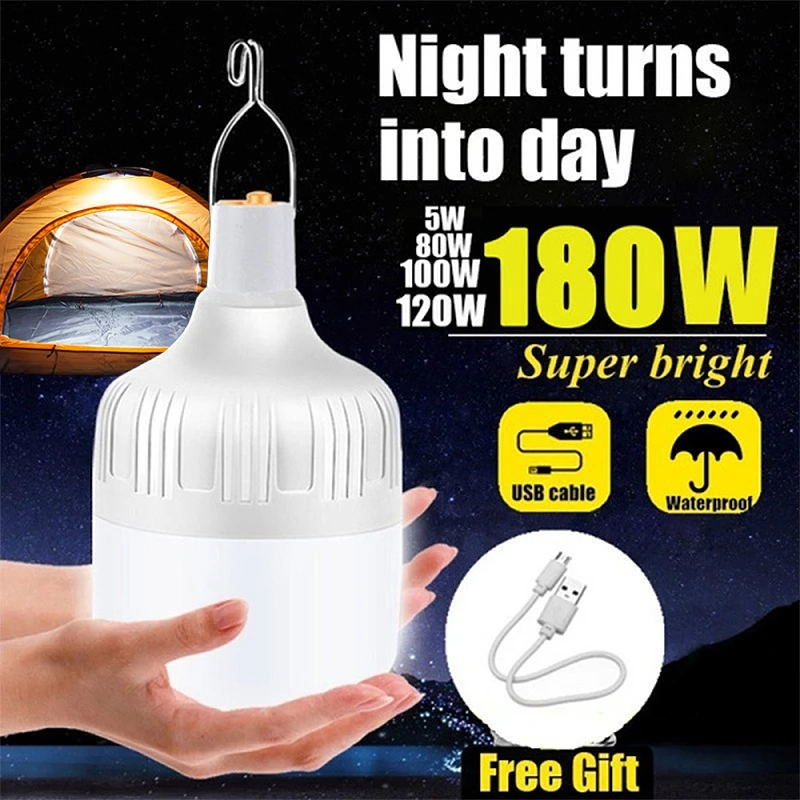 3 Modes Outdoor USB Rechargeable Mobile LED Lamp Bulbs Emergency Light ...