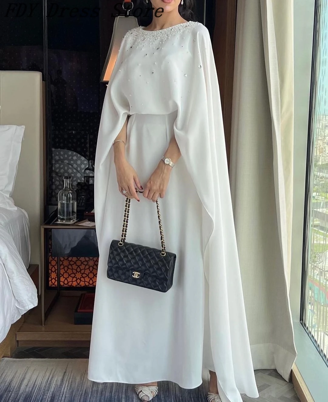 Saudi Arabia Women's Long Sleeves Prom Dresses O-Neck Beadings Floor ...