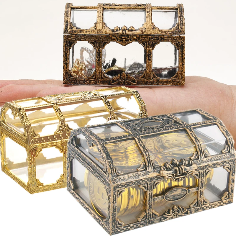 New Vintage Gold Coin Case Treasure Chest Jewelry Boxes Pirate Women ...