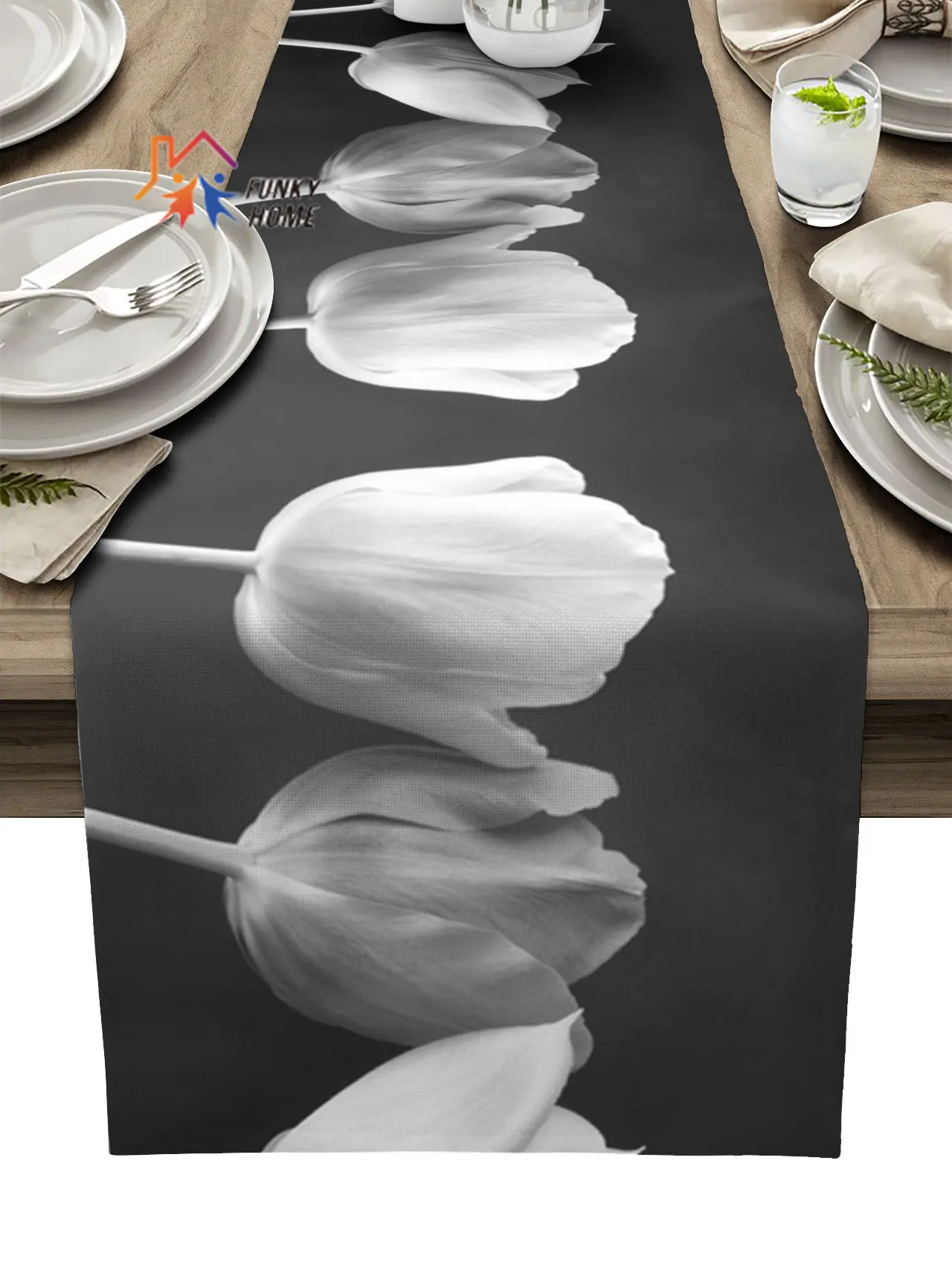 Tulip Flower Black And White Table Runner Modern Wedding Party ...