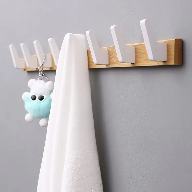 Solid-Wood-Hanging-Clothes-Hook-Non-Perforated-Wall-Coats-Rack-Wall-Row ...