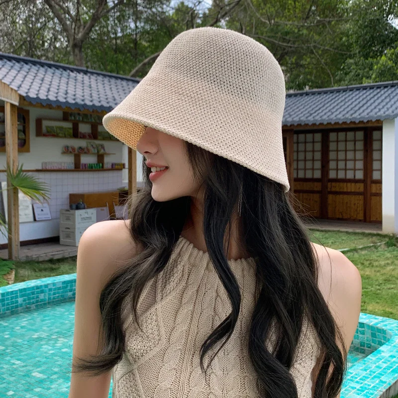 Women Bucket Hat Summer Hollow Out Thin Breathable Sun Hat Female Beach ...