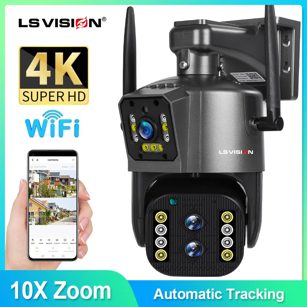 LS VISION Outdoor Wifi Security Camera 8MP 4K 10X Zoom Surveillance IP ...