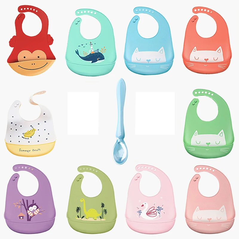 Silicone Baby Bib Waterproof Kids Boy Girl Feeding Stuff Adjustable ...