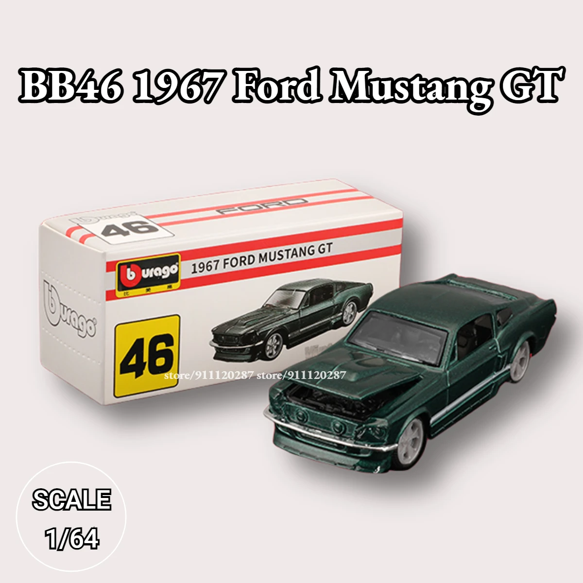 Bburago-1-64-Mini-Car-Model-BB46-1967-Ford-Mustang-GT-Scale-Miniature ...