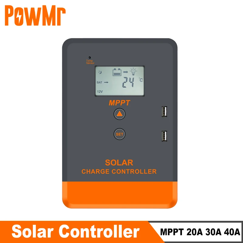 Powmr mppt carregador solar controlador 40a 30a 20a 12v 24v painel ...