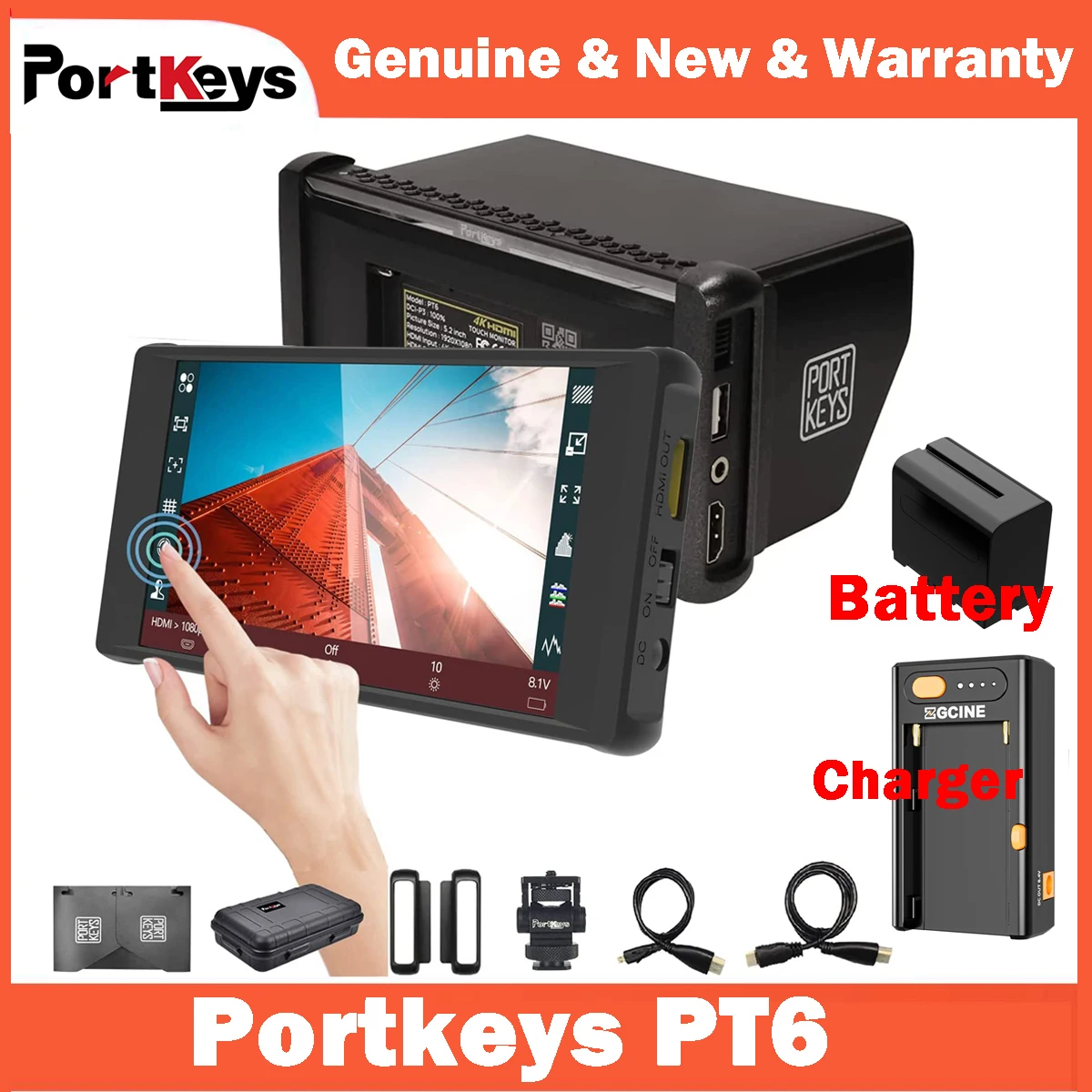 Portkeys Pt6 5.2" Touch Screen Camera Field Monitor 4k-hdmi Display Real Time Live Steaming ...