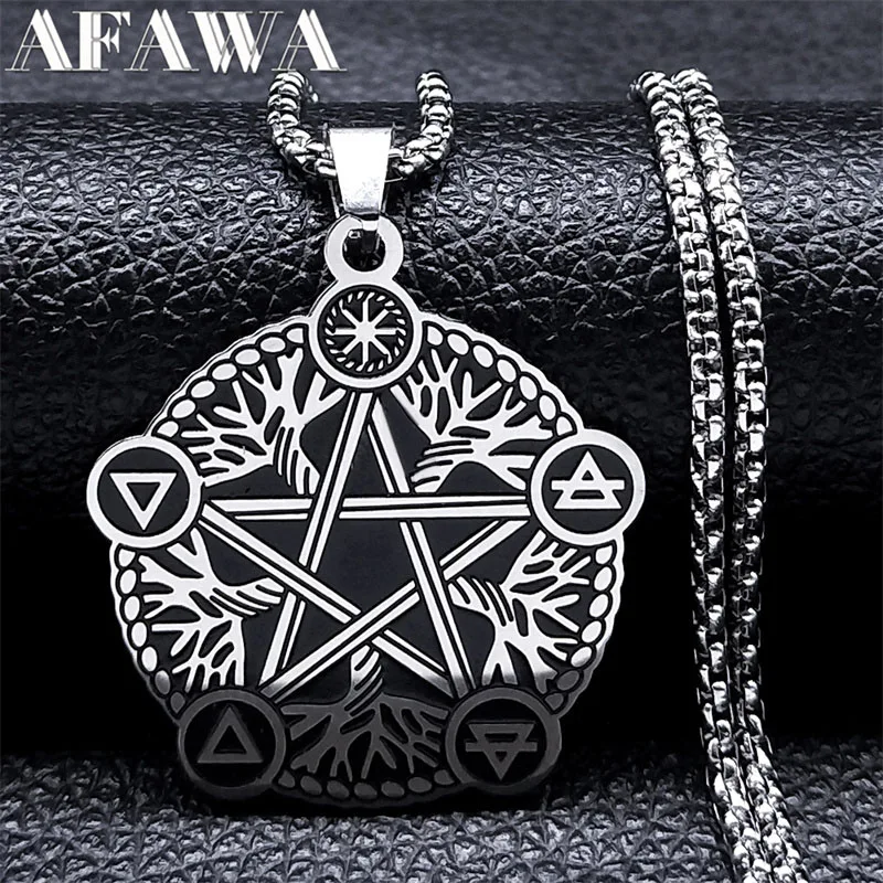 Witchcraft-Pentagram-Necklace-Stainless-Steel-Silver-Color-Witch-Pagan ...