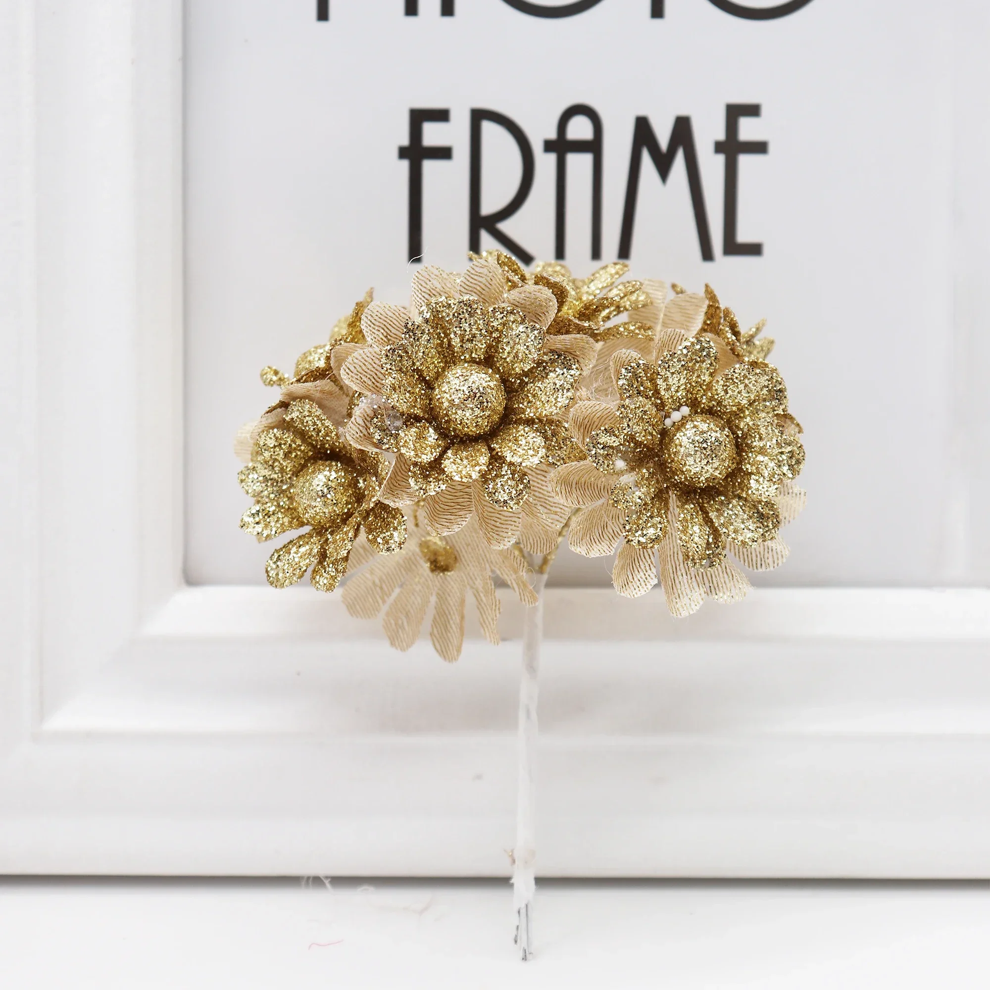 6pcs Golden Silver Glitter Artificial silk flower bouquet for Wedding ...