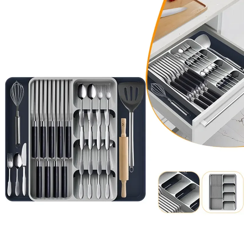 Erweiterbarer-Besteck-Organizer-f-r-Schublade-mit-Messer-halter-K-chen-utensilien-Messer ...