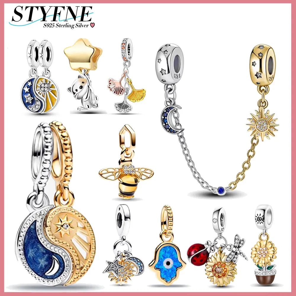 Luxury-925-Sterling-Silver-14k-Gold-Two-tone-Splittable-Sun-Moon-Dangle ...