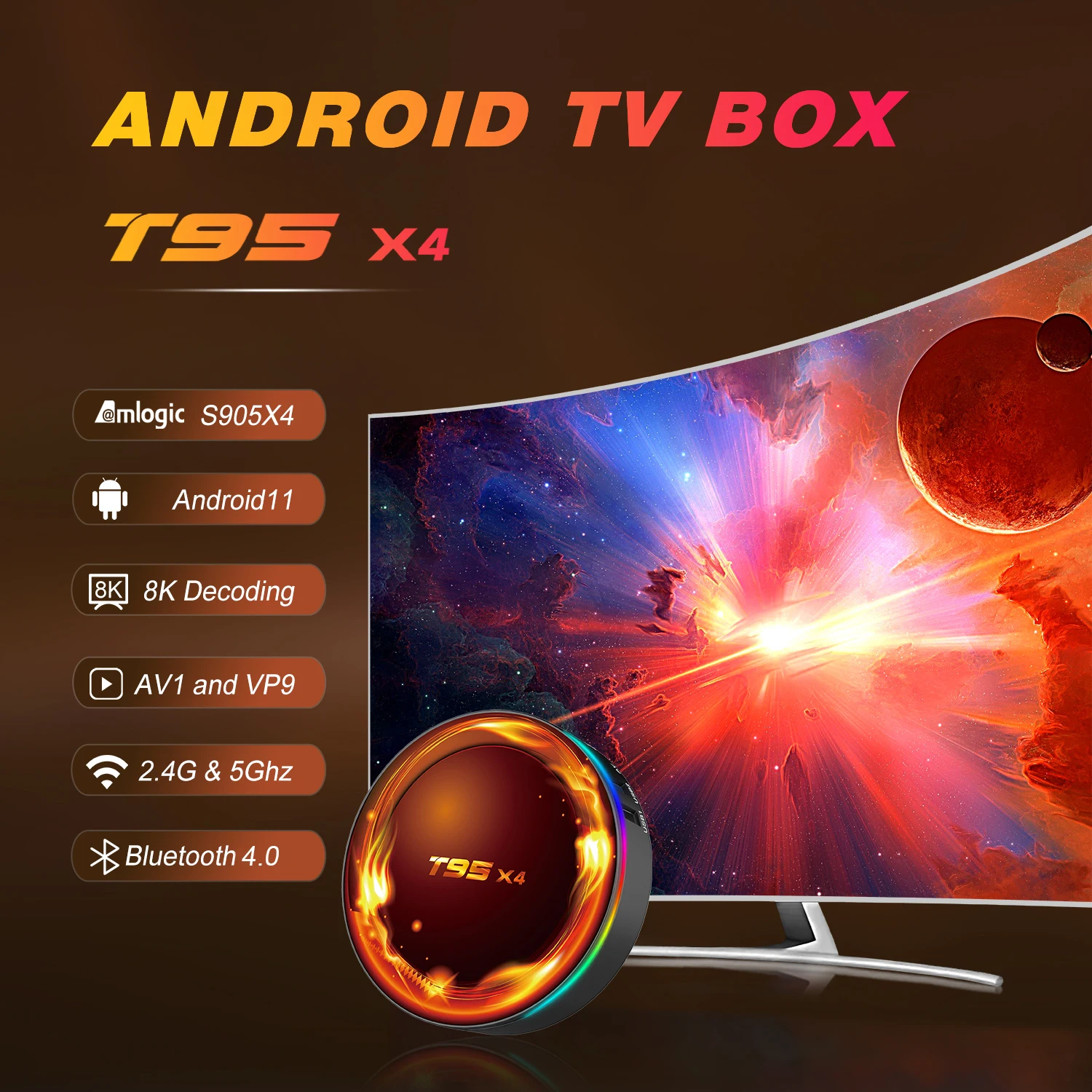 T95X4 Smart Tv box android 11 Amlogic S905X4 4G 32G 64G 2.4G&5G Dual wifi With BT4.0 AV1 And VP9 ...