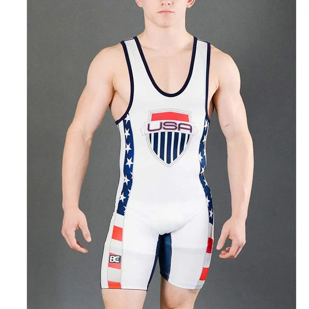 The-USA-Wrestling-Singlets-Tight-Suit-2024-Mens-One-Piece-Bodysuit ...