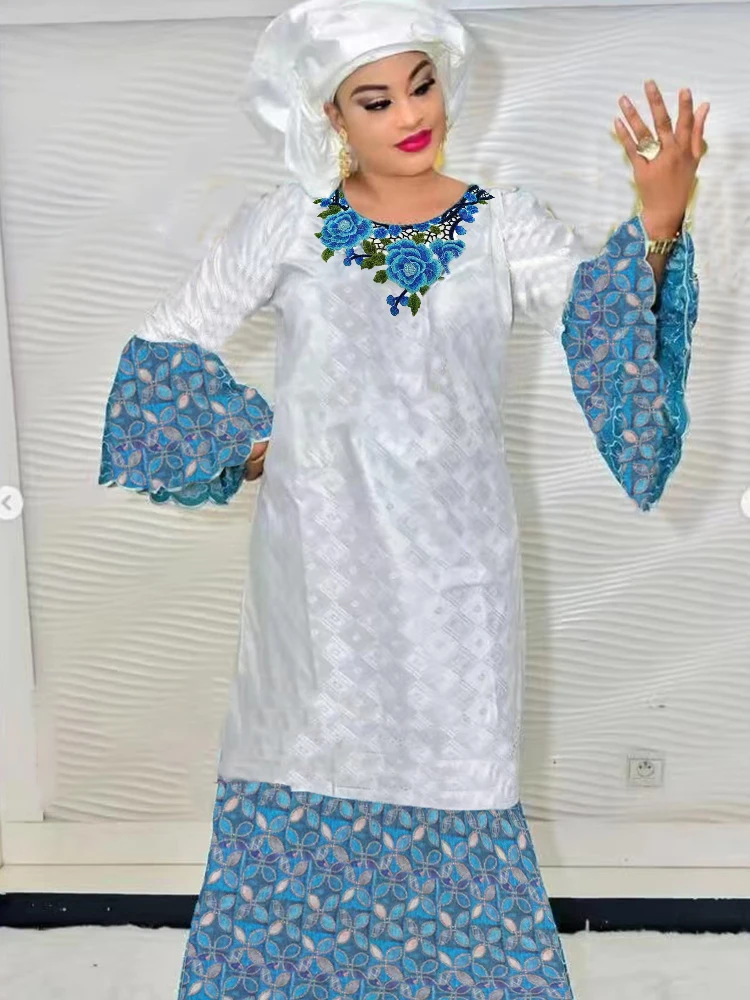 Bazin-Dress-Set-with-Headscarf-Elegant-Bazin-Riche-Robe-and-High ...