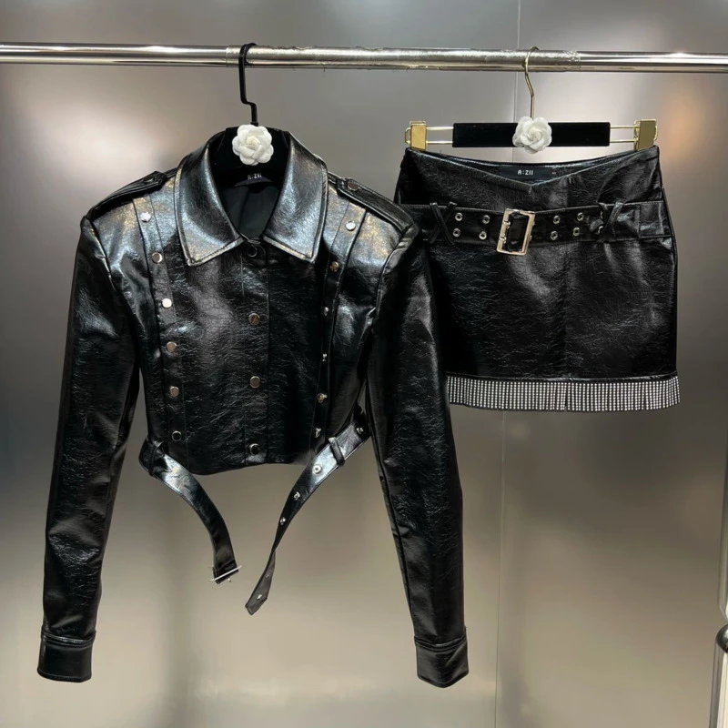 Leather Skirt Jacket Set | Rhinestone Piece Jacket Set | Tassel Two ...